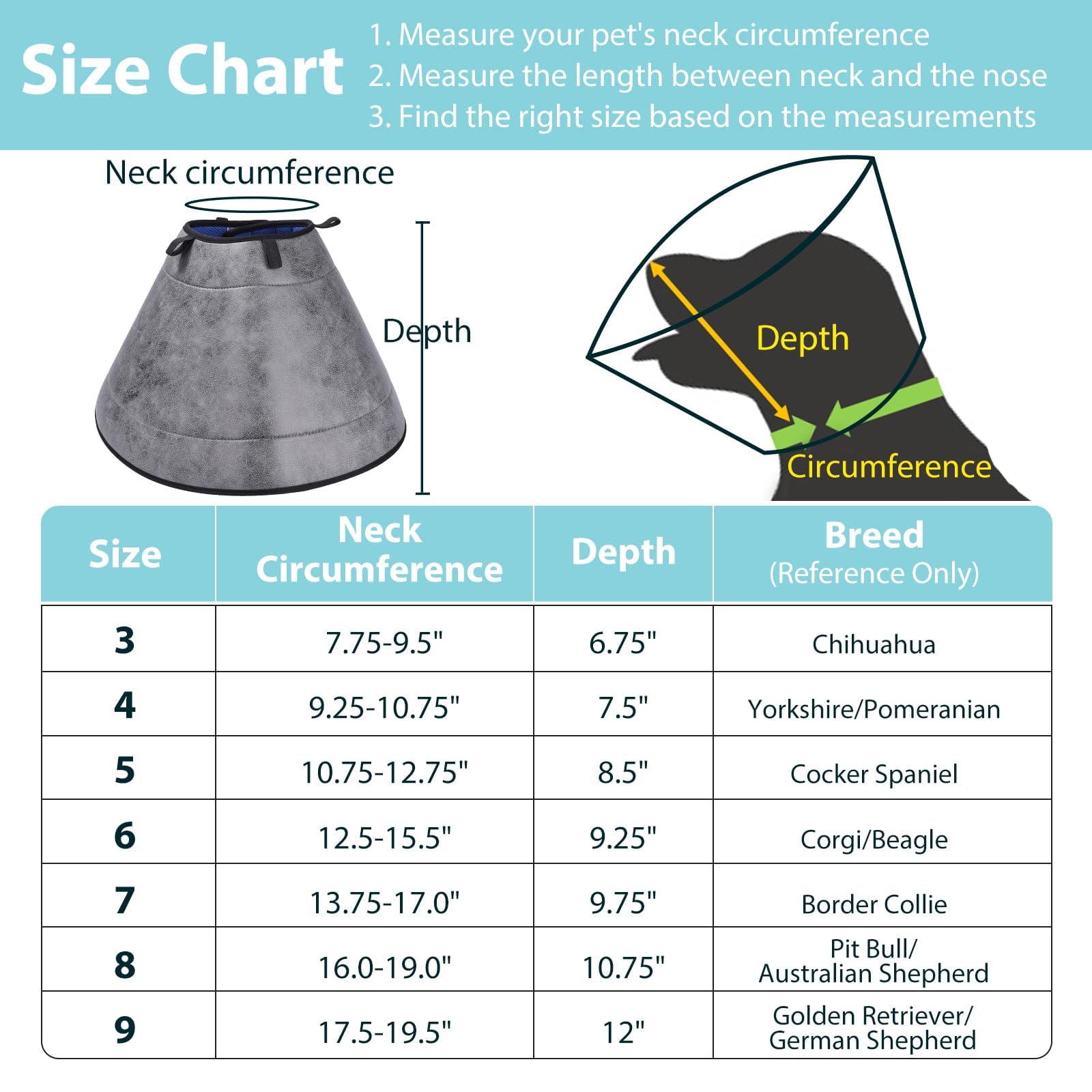 Dog Cone for Small, Medium, and Large Dogs and Cats, Soft Cone for Dogs After Surgery, Lightweight Leathaire Recovery Cone Collar to Stop Licking and Scratching(4(Neck: 9.25-10.75"))