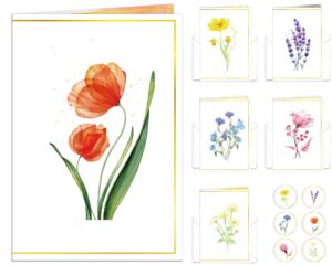 48pcs floral blank cards with envelopes & stickers beautiful watercolor floral greeting cards all occasion greeting cards,thinking of you,cute thank you stationary notecards for birthday party favors