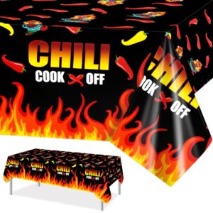 phogary chili cook off tablecloth for chili cookoff decor, chili pepper tablecloths disposable, chili cookoff table cloth decorations for a party, bbq mexican chili cooking supplies - 51" x 87"(3)