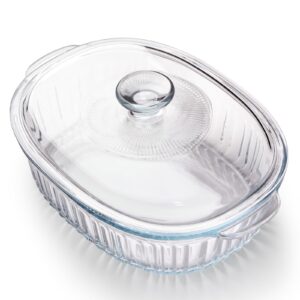 nutriups 3qt oval glass casserole dish with glass lid, borosilicate glass, large oval casserole dish for oven, baking dish with lid