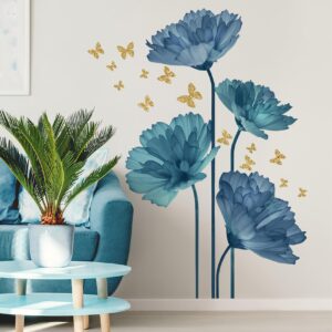 Vikodor Flower Wall Decals Peel and Stick DIY Floral Wall Decals Removable Flower Wall Stickers Murals Vinyl Butterfly Wall Decals for Girls Bedroom Living Room Bathroom Wall Art Decor