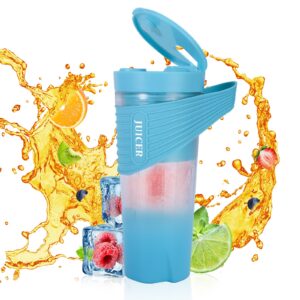 portable blender 460ml for shakes smoothie juice, for travel gym office, 4000mah type-c rechargeable personal blender with 6 sharp blades powerful 22000r/m water bottle cup (blue)