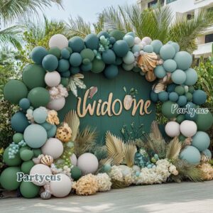 Dusty Blue and Green Balloon Garland - Double Stuffed Sage Green Teal White Matte Balloons Olive Slate Blue Boho Balloon Arch Kit for Baby Shower Neutral Birthday Bridal Party Decoration