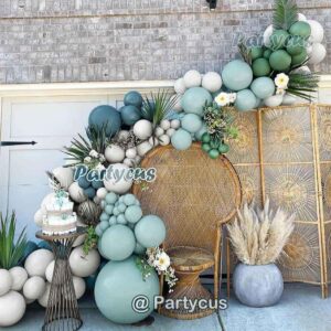 Dusty Blue and Green Balloon Garland - Double Stuffed Sage Green Teal White Matte Balloons Olive Slate Blue Boho Balloon Arch Kit for Baby Shower Neutral Birthday Bridal Party Decoration