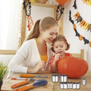 AHCSMRE 16Pcs Pumpkin Carving Kit Halloween Pumpkin Carving Tools Set,Heavy Duty Stainless Steel Carving Stencils with Hammer,Safe and Professional Pumpkin Carving Tool for Kids and Adults