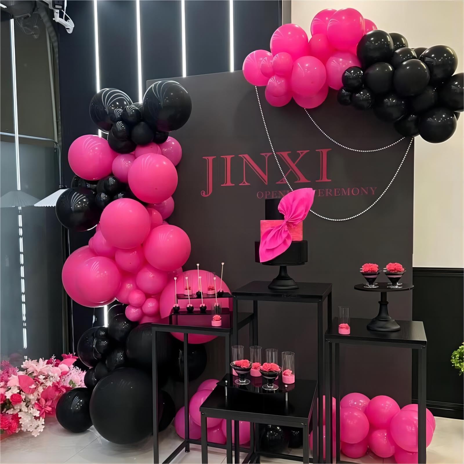 130pcs Black And Hot Pink Balloon Garland Arch Kit, 18" 12" 10" 5" Latex Balloon Set for Baby Shower Birthday Wedding Bachelor Party Decorations Supplies