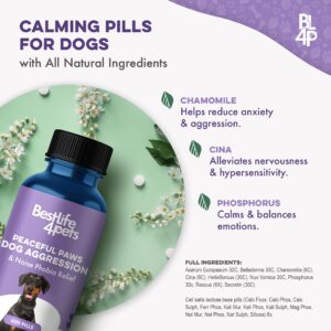 Peaceful Paws Dog Aggression & Noise Phobia Relief - Anxiety Relief for Dogs, Dog Calming Remedy for Biting, Barking, Chasing, Attacking, and Other Dog Behavior Issues - 400 Non-Drowsy, Small Pills