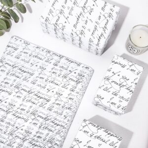 Whaline 100 Sheet Letter Gift Black White Tissue Paper Love Romantic Words Gift Packing Tissue Paper DIY Art Craft Paper for Wedding Birthday Party Valentine's Day Decoration, 13.7 x 19.6 Inch