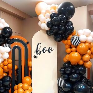 130pcs Black and Orange Balloons Garland Arch Kit, 18 12 10 5 Inch Different Sizes Pack Latex Balloon for Birthday Graduation Halloween Party Decoration