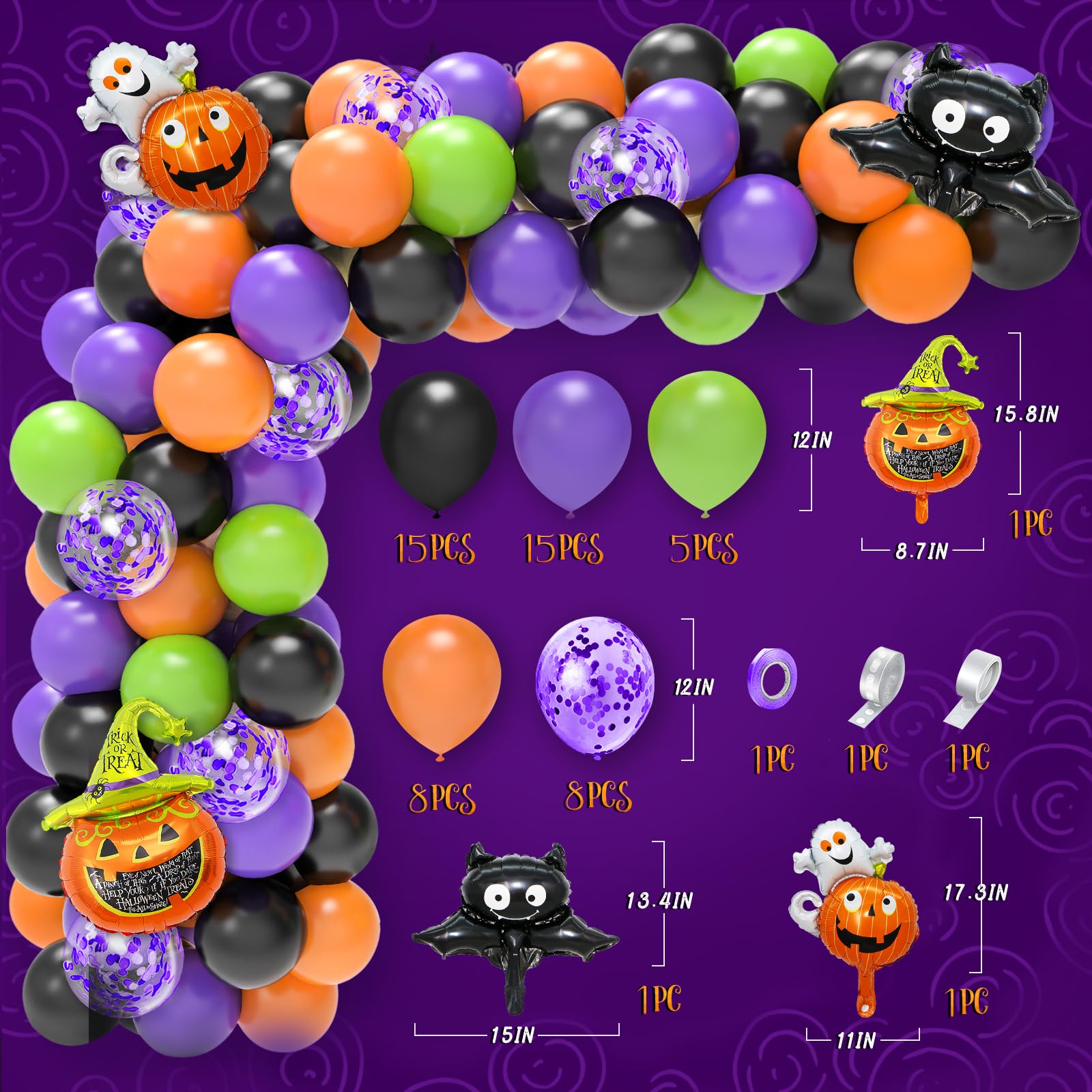 Halloween Birthday Party Decorations, Halloween Themed Birthday Party Decorations with Purple Orange Balloons Garland Happy Birthday Backdrop Tablecloth Spider Web for Halloween Boo Day Decorations