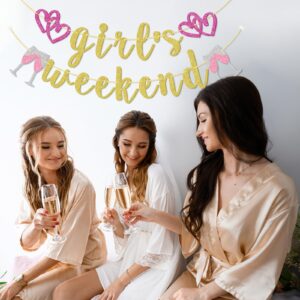 Girl's Weekend Banner, Bachelorette Party Decoration for Girls Party, Pre-strung Bridal Shower Banner (Gold)