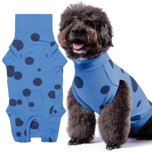 comwish recovery suit for dogs, professional soft breathable dog surgery suit post spay, neuter, abdominal surgical suit prevent licking wounds, dog recovery suit male female can pee (blue, small)