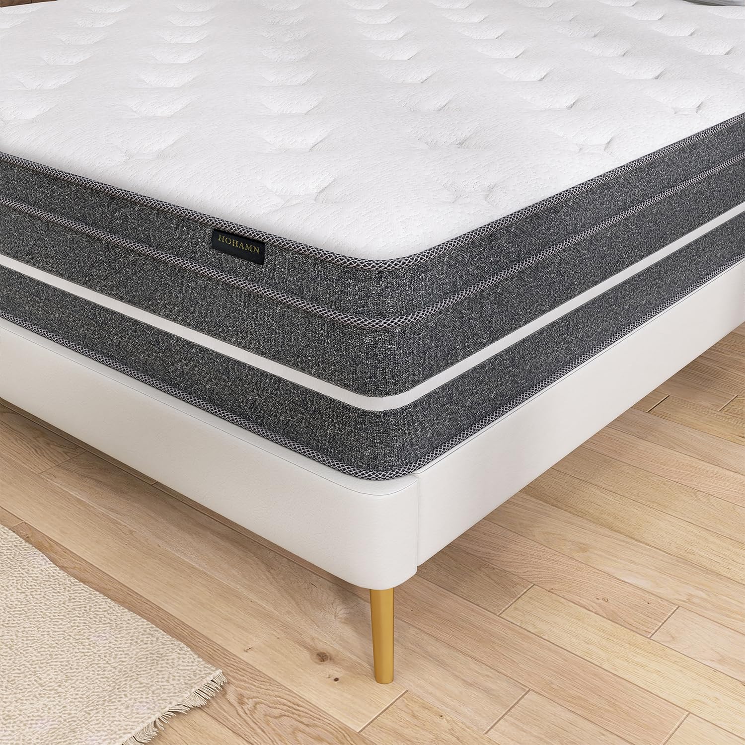 Hohamn King Size Mattress, 14 Inch Hybrid Mattress in a Box, King Mattress Foam and Individually Wrapped Pocket Coils, Soft and Breathable, Pressure Relief, Strong Edge Support, Medium Firm