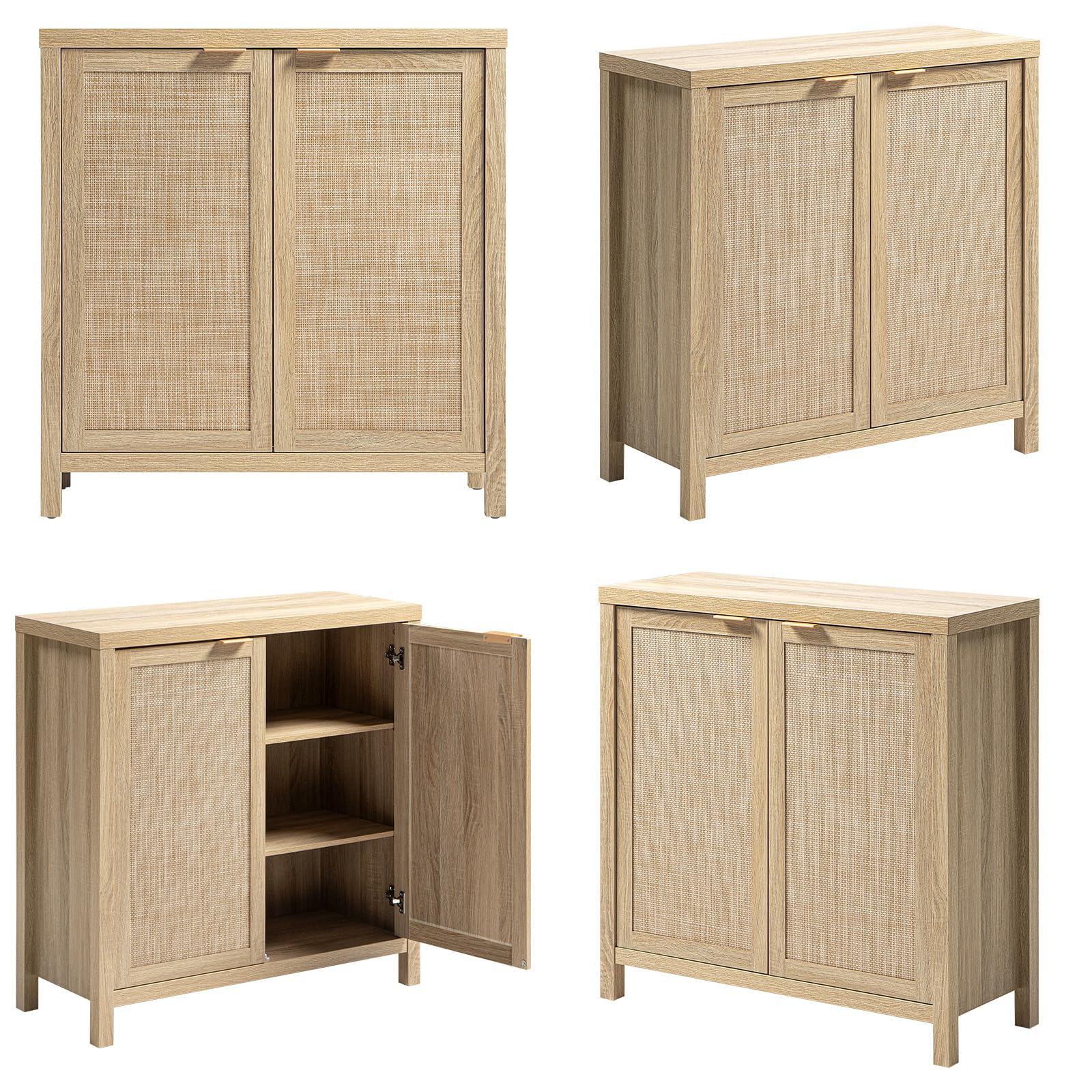 SICOTAS Credenza Sideboard Buffet Rattan Cabinet - Boho Large Kitchen Storage Cabinet with Rattan Storage - Wood Cabinet Buffet Console Table for Dining Room Hallway - 2 Pieces (Natural)