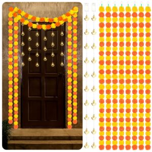 yunsailing 10 pcs diwali decorations set day of the dead decorations 5ft artificial marigold garland flowers and 6.56 ft diwali curtain string lights led diy lights for indian home outdoor decor