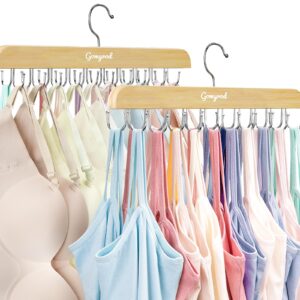 Gomyrod Bra Hanger for Closet, Tank Top Hanger 2 Pack w/20 Hooks Holds 40 Bras, Capacity Foldable Wood Space Saving Hanger, 360°Rotating Closet Organizers and Storage for Dorm & Apartment