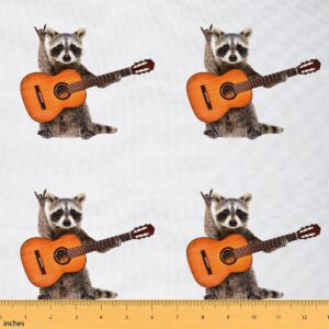 erosebridal funny raccoon fabric by the yard,acoustic guitar upholstery fabric for boys kids girls,kawaii jungle animal decorative fabric,rock music raccoon indoor outdoor fabric for sewing,2 yards