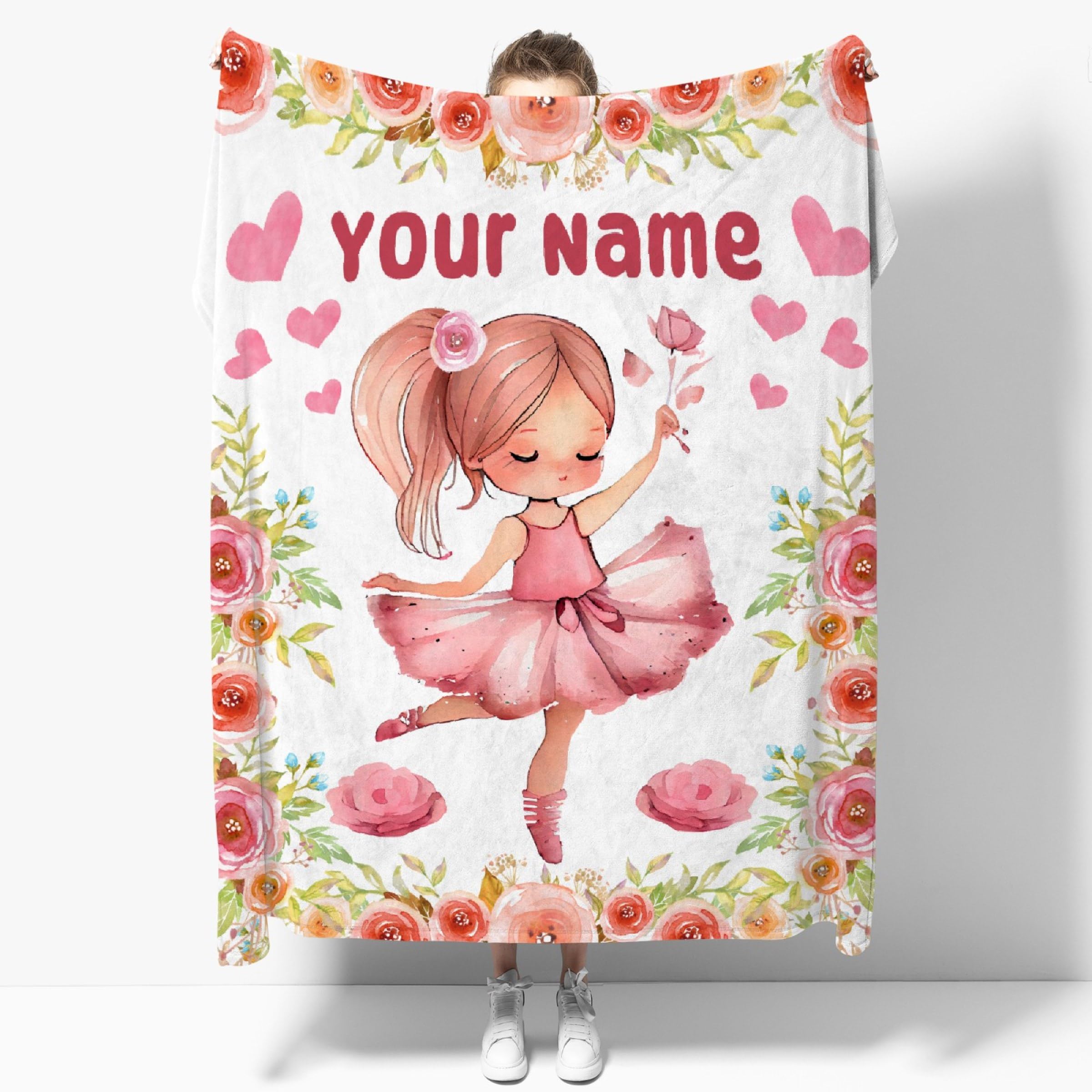 Personalized Blanket with Name Custom Ballet Dancer Custom Name Flannel Blanket Soft Throw Meaningful Gift for Toddlers Girls Boys Kids Pets Daughter Son 50 * 40" S for Kid