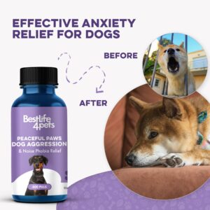 Peaceful Paws Dog Aggression & Noise Phobia Relief - Anxiety Relief for Dogs, Dog Calming Remedy for Biting, Barking, Chasing, Attacking, and Other Dog Behavior Issues - 400 Non-Drowsy, Small Pills