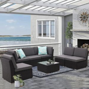 iarthand patio sofa set with coffee table outdoor sectional set patio conversation set patio furniture sets all weather pe rattan with thickened cushion, manual weaving