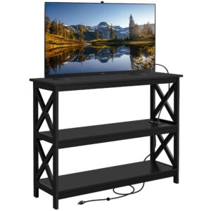 yaheetech tv stand with power outlet, entertainment center for tv up to 45 inch, wood open storage shelf, media console table for living room bedroom, black