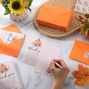 Cholemy 50 Set Fall Baby Shower Thank You Cards Bulk Autumn Leaves Pumpkin Thank You Note Cards with Envelopes Stickers Thanksgiving Blank Greeting Cards for Wedding Baby Shower