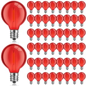 leifide 50 pcs g40 globe replacement light bulbs led outdoor string light 1w for christmas plastic bulb with c7 e12 candelabra screw base indoor patio lights decor (red)