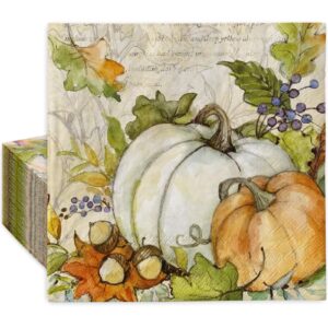 anydesign 80pcs fall paper napkins rustic vintage autumn pumpkin luncheon napkins farmhouse dessert dinner hand napkin for thanksgiving harvest wedding birthday supplies, 6.5 x 6.5 inch