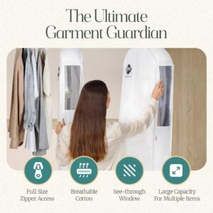 Premium 40” Short Cotton Garment Bag For Hanging Clothes And Storage | Wide 6” Gusset & 4 Cedar Blocks For Fresh Smell And Moth Protection | Best For Suits, Fur Coats, Leather Jackets, Sweaters.