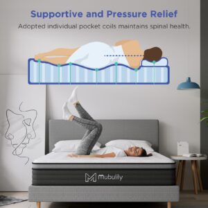 Mubulily King Mattress,8 Inch Hybrid Mattress in a Box with Gel Memory Foam,Motion Isolation Individually Wrapped Pocket Coils Mattress,Pressure Relief,Medium Firm Support,CertiPUR-US.