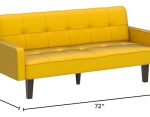 Anwickhomk 72" Convertible Folding Sofa Bed Futon,Modern Linen Fabric Sleeper Loveseat with 2 Pillows & Solid Wood Legs,Small Couch Bed Recliner Sofa for Living Room Apartment Office (Yellow-New)