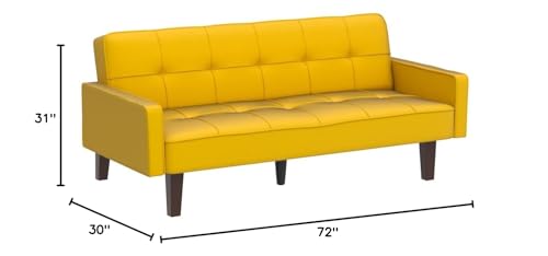 Anwickhomk 72" Convertible Folding Sofa Bed Futon,Modern Linen Fabric Sleeper Loveseat with 2 Pillows & Solid Wood Legs,Small Couch Bed Recliner Sofa for Living Room Apartment Office (Yellow-New)