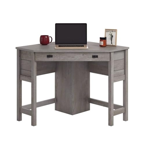 Pemberly Row Coastal Engineered Wood Corner Desk in Mystic Oak