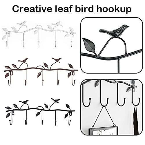 Bylesary Retro Iron Hook Rustic Metal Wall Hooks Leaf Bird Shape Decor Hook, 5 Hook Storage Rack Hooks Behind Door, Multi-Purpose Wall Organizer Hook Behind-Door Key Cloth Hanger Hook