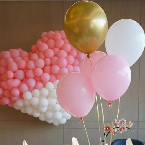 FunHot Pink and Gold Balloons, 60Pcs Retro Pink White Balloons, 12 Inch Metallic Gold Confetti Balloons Helium Light Pink Latex Party Balloons for Girls Baby Shower Birthday Princess Party Decorations