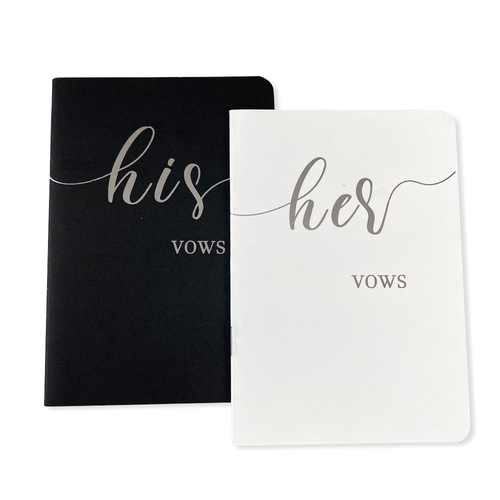 HANVOWS Vow Books His and Hers,Wedding Vow Books with Silver Foil Lettering,5.9"x3.9" Black and White Book Bride and Groom Booklet Notebook for Wedding Ceremony,Engagement Wedding Essentials Gift