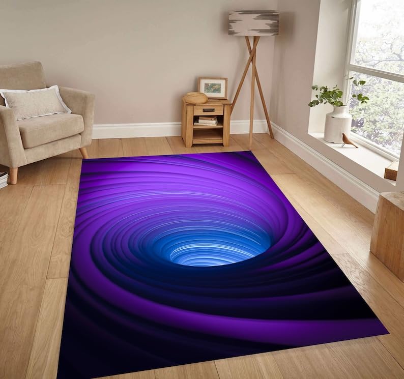 SATIGI Custom Optical Illusion Rug Purle Vortex 2 Rug Optical Illusion Rug Hole 3D Rug, Living Room Sofa Carpet, Bedroom Bedside Carpet Infinity Rug 3D