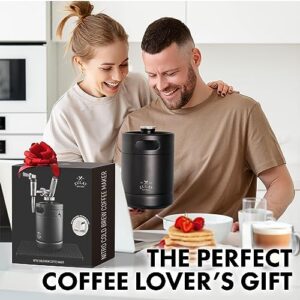 Zulay Nitro Cold Brew Coffee Maker - Gift for Coffee Lovers - Large 64 oz Home Keg - Nitro Cold Brew Keg with Creamer Faucet - Nitro Cold Brew Coffee Maker for Home - Collapsible Funnel & Drip Mat