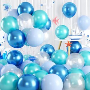 teal blue balloons, 60 pcs turquoise blue balloons with transparent balloon metallic blue balloons, pastel baby blue balloons pearl teal balloons for ocean shark sea mermaid theme party decorations