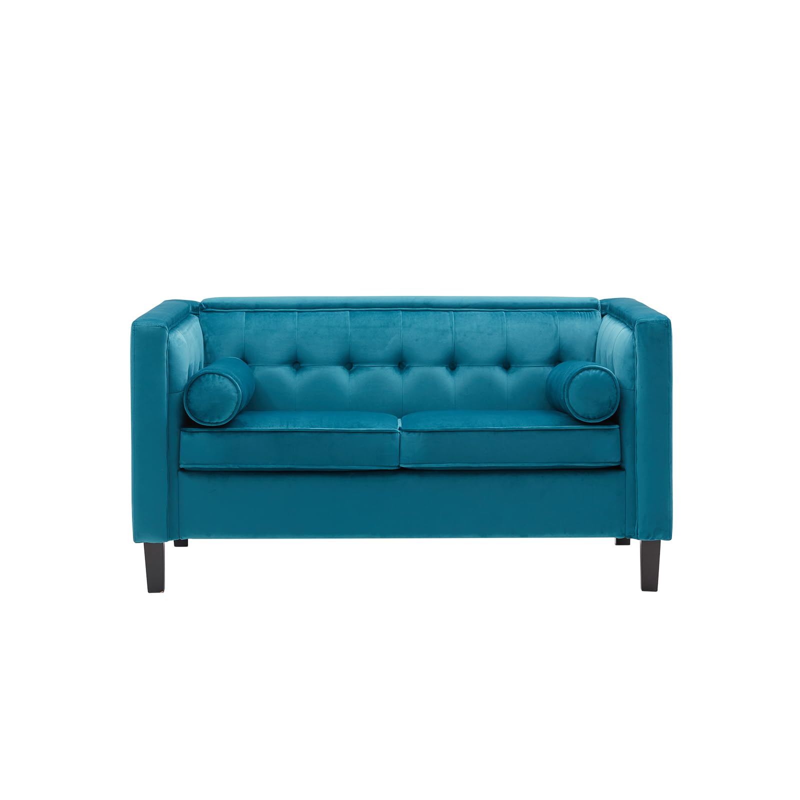 WILLOVE 58" Mid-Century Modern Velvet Sofa, 2 Seater Couch with Comfy Deep Seats, Small Loveseat Couch for Living Room Furniture with Two Throw Pillows, Easy to Install (Teal)