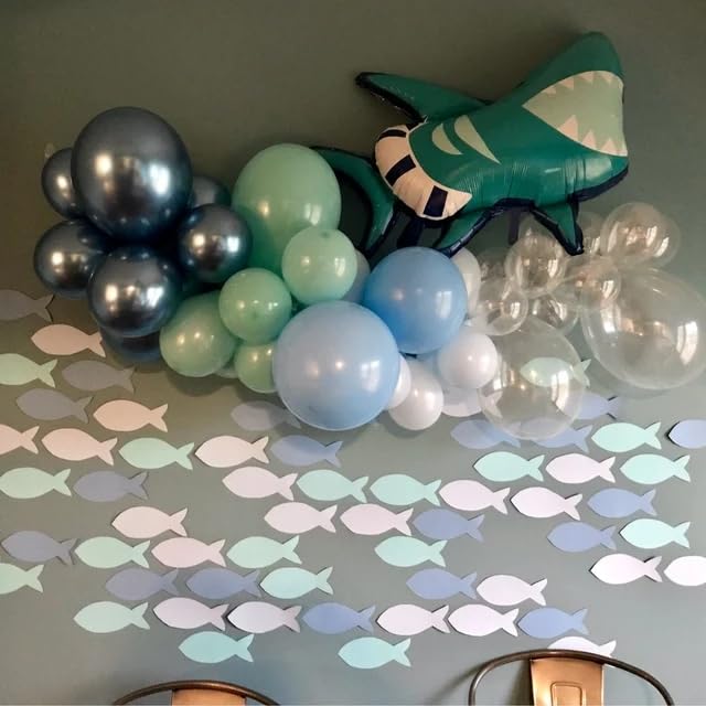 Teal Blue Balloons, 60 PCS Turquoise Blue Balloons with Transparent Balloon Metallic Blue Balloons, Pastel Baby Blue Balloons Pearl Teal Balloons for Ocean Shark Sea Mermaid Theme Party Decorations