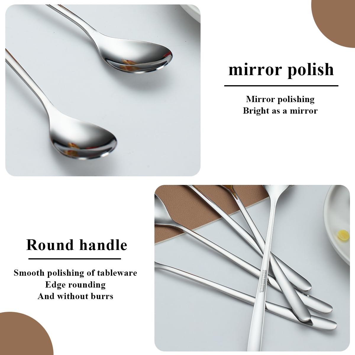 Evanda Long Handle Iced Tea Spoons Set of 12 Pieces, Stainless Steel Teaspoons, Stirring Bar Spoon, Coffee Spoon, Ice Cream Spoon, Cocktail Spoon, Dishwasher Safe