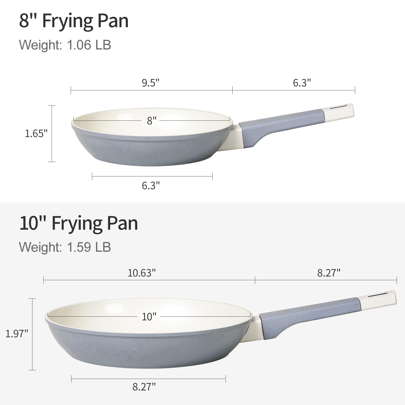 INNERWELL Healthy Ceramics Nonstick Frying Pans 8" & 10" Frying Pan 2-Piece Pan Set, Egg Pans Nonstick Nonstick Frying Pans Free of PFAS, PTFE, PFOA Nonstick Skillets Set, Dishwasher Safe, Light Blue