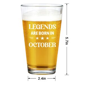 Futtumy Birthday Beer Glass Gifts for Men, Legends are Born in October Beer Glass, Funny October Birthday Gift for Men Husband Dad Boyfriend Uncle Son Coworker Boss, 40th 50th 60th Birthday Gifts Idea