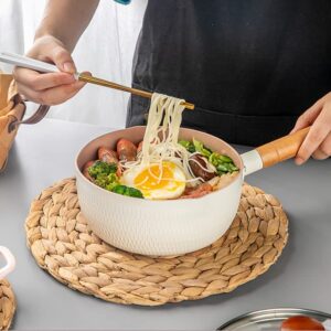 Japanese Saucepan with Wooden Handle, Yukihira Saucepan with Pour Spout, Nonstick Milk Soup Pan, Exquisite Small Induction Saucepan, Cooking Pan for Gas, Induction, Electric Stove for(White 18cm)