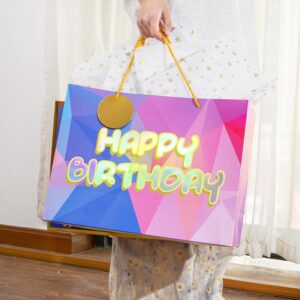 Cmecial Extra Large Birthday Gift Bag, 16'', Gold/Laser Foil, Gift Bag with Tissue Paper for Women, Girls, Kids, Party, Wedding, Christmas, Graduation, Baby Shower, Thanksgiving