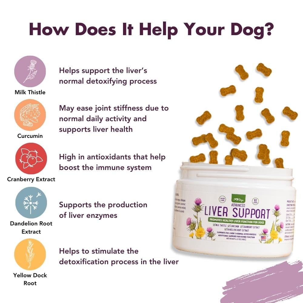 iHeartDogs Advanced Milk Thistle Liver Supplement for Dogs - Dog Liver Support with Milk Thistle, Turmeric Curcumin, Cranberry & Dandelion Root Extract