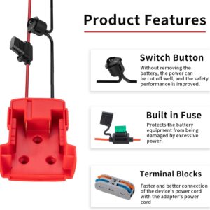 Power Wheel Adapter Set for Milwaukee 18V Battery with 14AWG Wire for Robotics, Work Lights, RC Trucks, and RC Toys