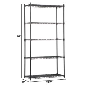 ZenStyle 5-Shelf Adjustable Storage Shelving Unit Heavy Duty Steel Organizer Wire Rack, Storage Rack with Leveling Feet for Kitchen Office Garage, 30" W x 14" D x 75" H, Black