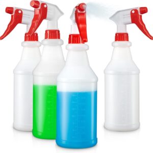 super+ 4 pack plastic spray bottles 24 oz – leak proof, adjustable nozzle, empty spray bottles for cleaning solutions, plants, pet, or diy spray bottle (4)